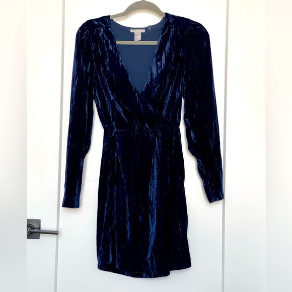H&M | Dresses | Rich Velvet Blue Mini Dress | Poshmark